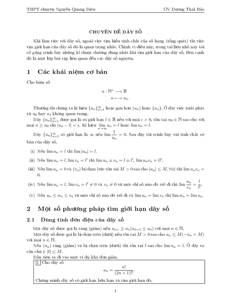 Dãy Số - THPT Nguyễn Quang Diêu | PDF