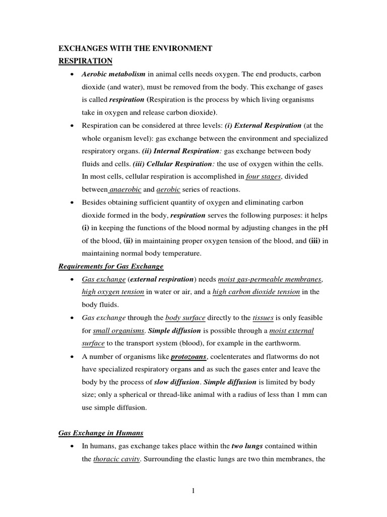 BIO 2701 Lecture Notes Exchange With The Environment | PDF | Lung ...