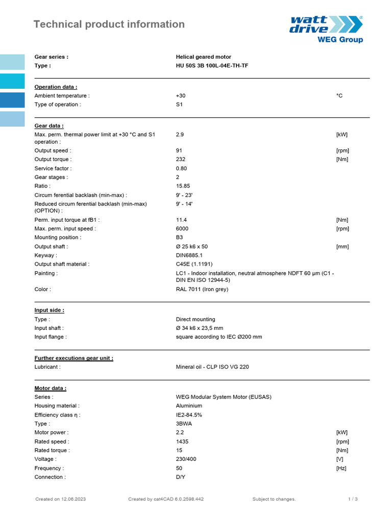 Watt Drive Datasheet HU 50S 3B 100L-04E-TH-TF 220 | PDF
