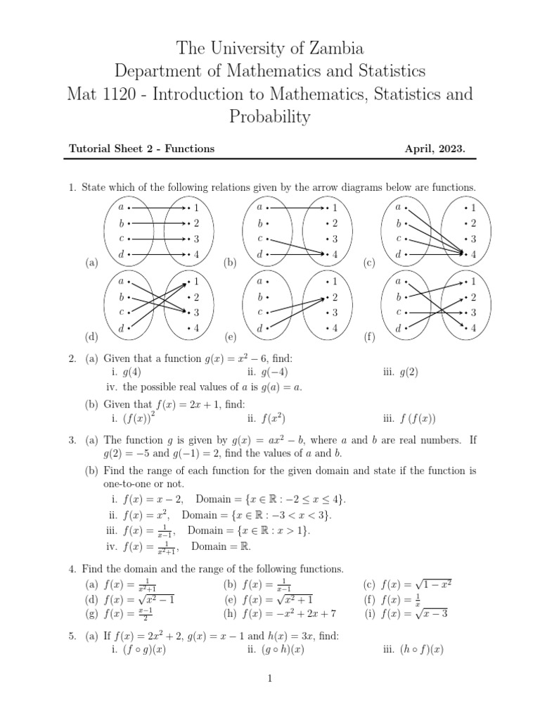 Mat 1120 Tutorial Sheet 2 2022 23 | PDF | Function (Mathematics) | Mathematical Logic