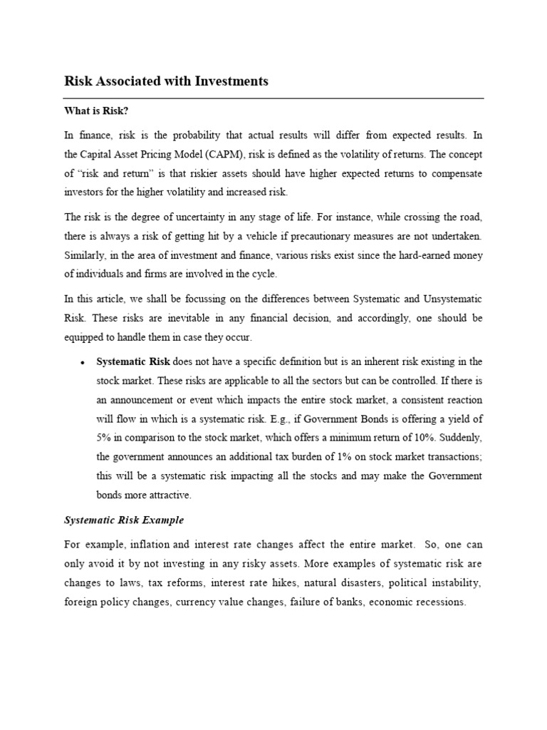 4 Types of Risks and Diversification | PDF | Financial Risk ... 4 Types of Risks and Diversification | PDF | Financial Risk ...