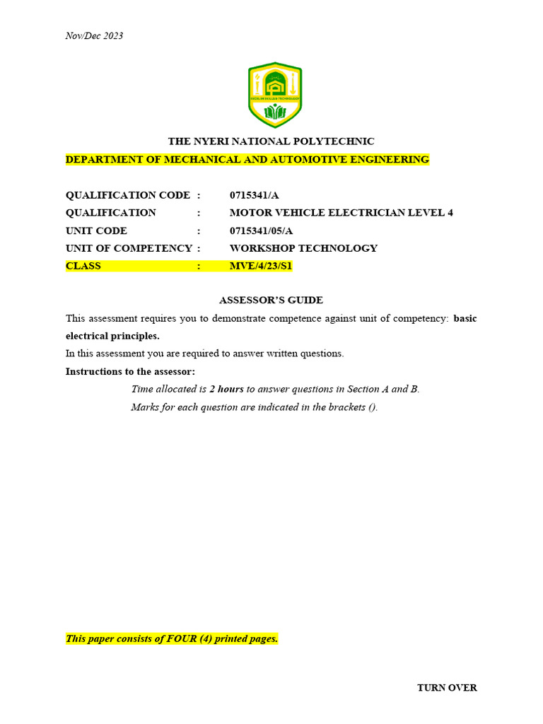 End of Term Assessors Guide Workshop Mve423s1 | PDF | Personal ...