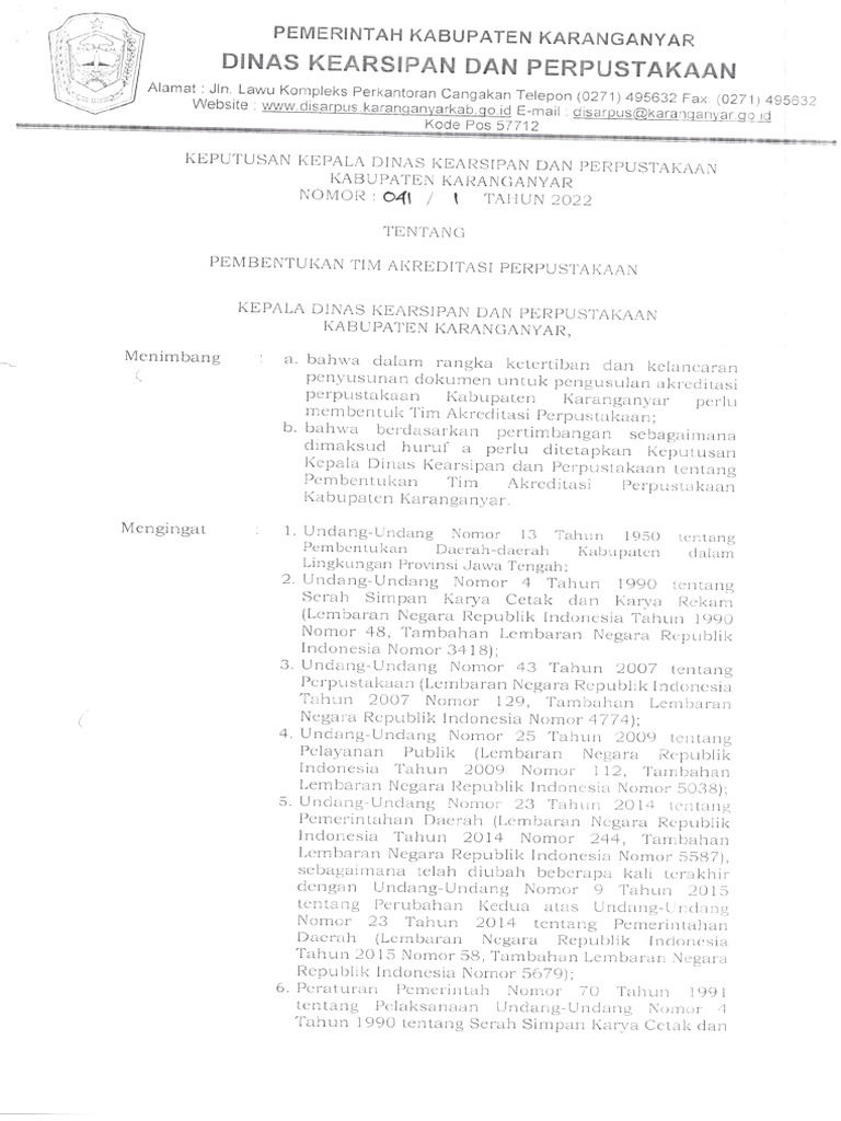 Pembentukan Tim Akreditasi Perpus | PDF