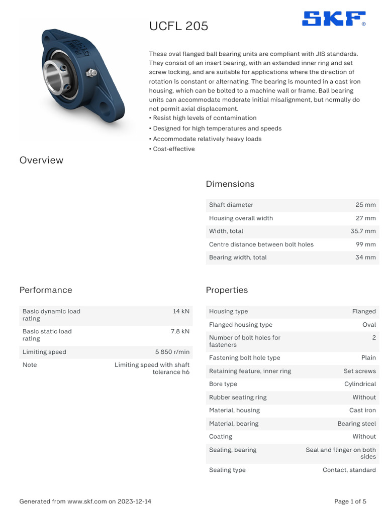 SKF UCFL 205 Specification | PDF | Bearing (Mechanical) | License