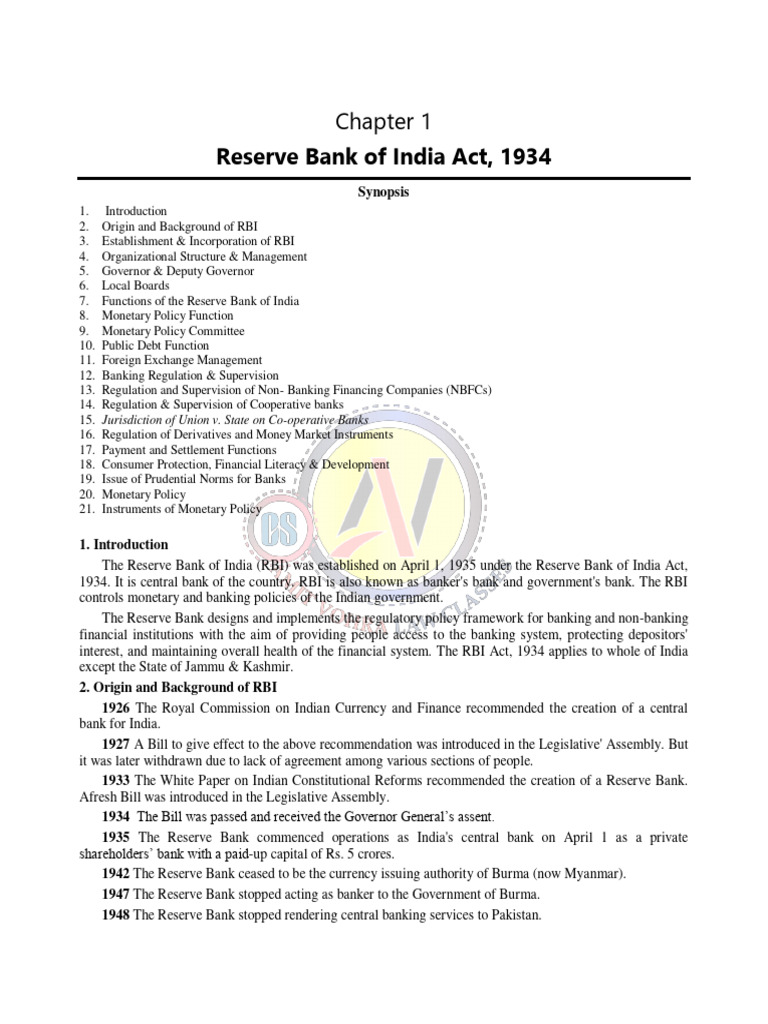 Overview of the RBI Act, 1934 | PDF