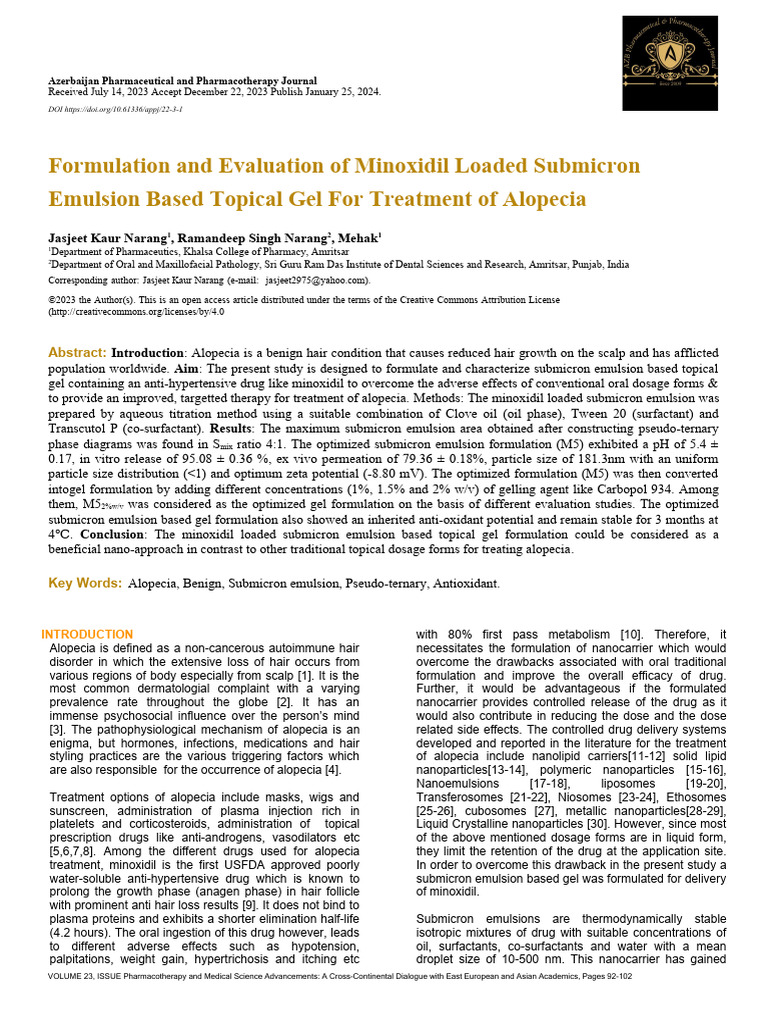 Paper 1 (2024), Special Issue, 1-4 | PDF | Emulsion | Pharmaceutical ...