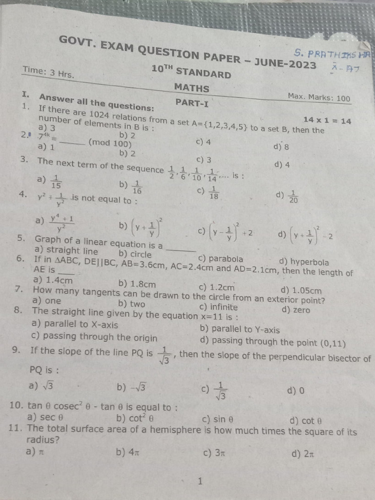 Deiva Maths 10th Govt Qns | PDF