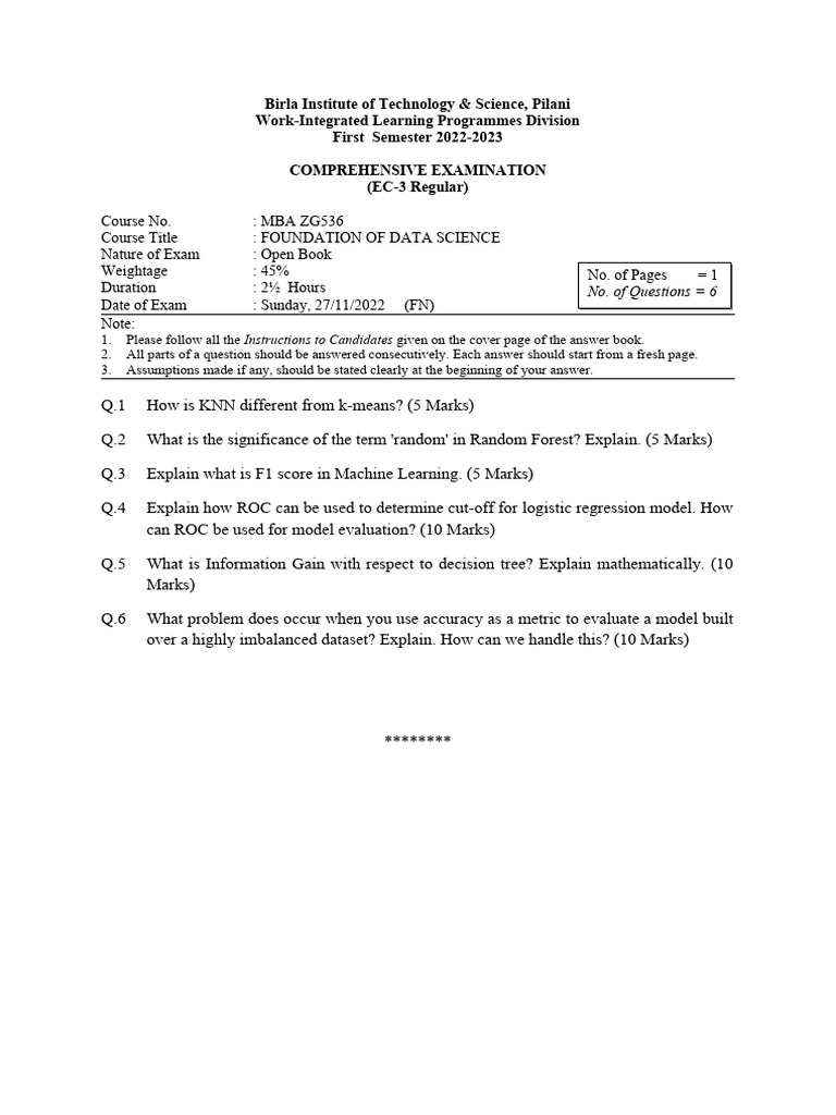 MBA Data Science Exam 2022-23 | PDF | Teaching Methods & Materials ...