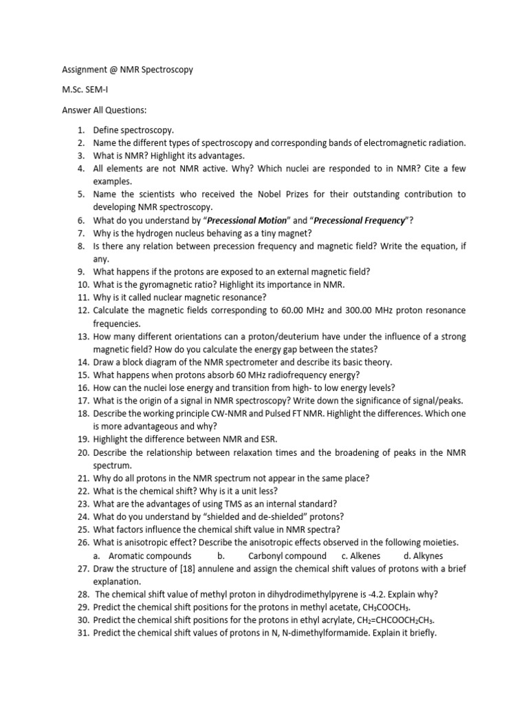 Assignment@SEM I@NMR | PDF | Science & Mathematics