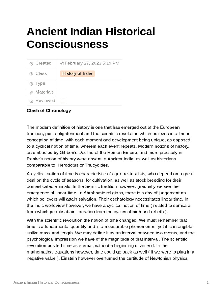 Ancient Indian Historical Consciousness | PDF