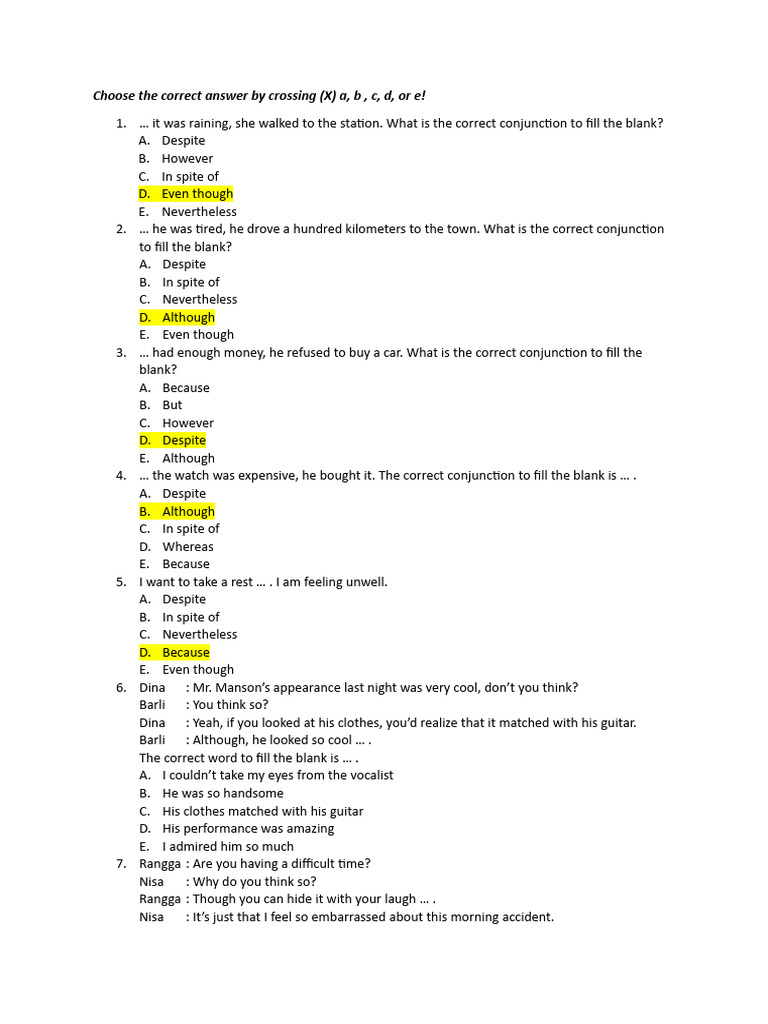 Exercise Cause and Effect, Concessive Conjunction | PDF