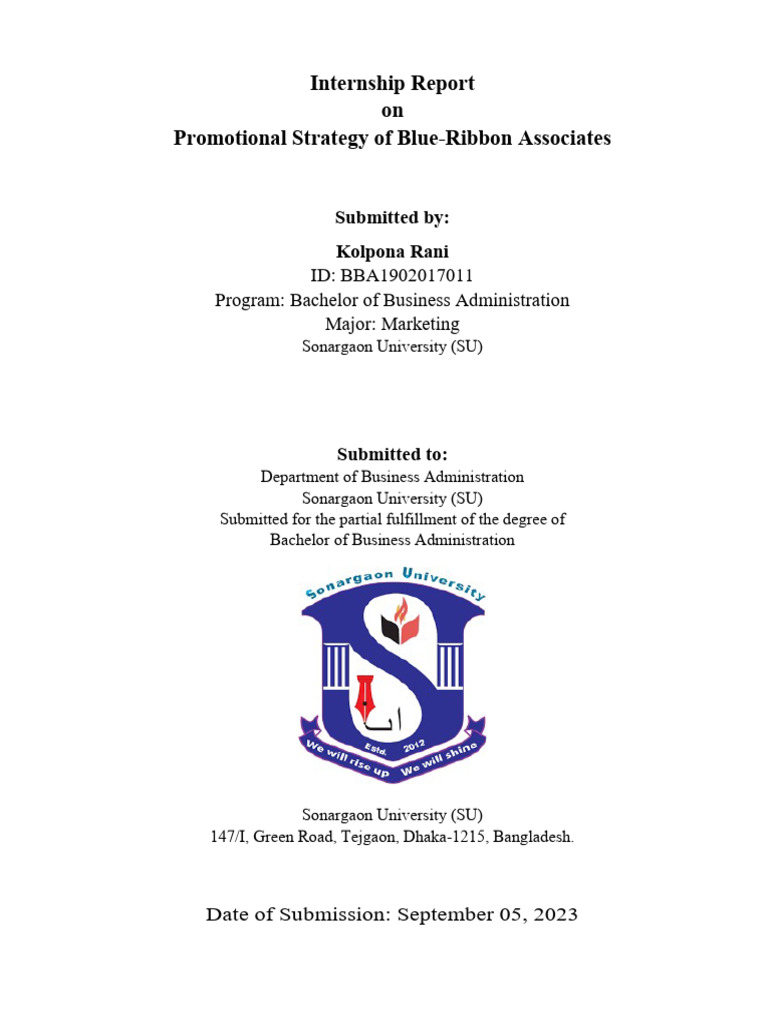 Internship Report Format | PDF | Marketing | Sales