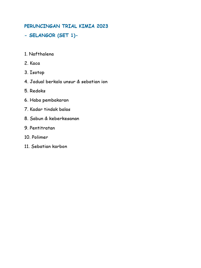 Peruncingan Trial Kimia 2023 Selangor | PDF