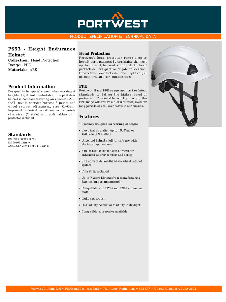 Portwest Hats PS53 | PDF | Personal Protective Equipment | Manufactured ...