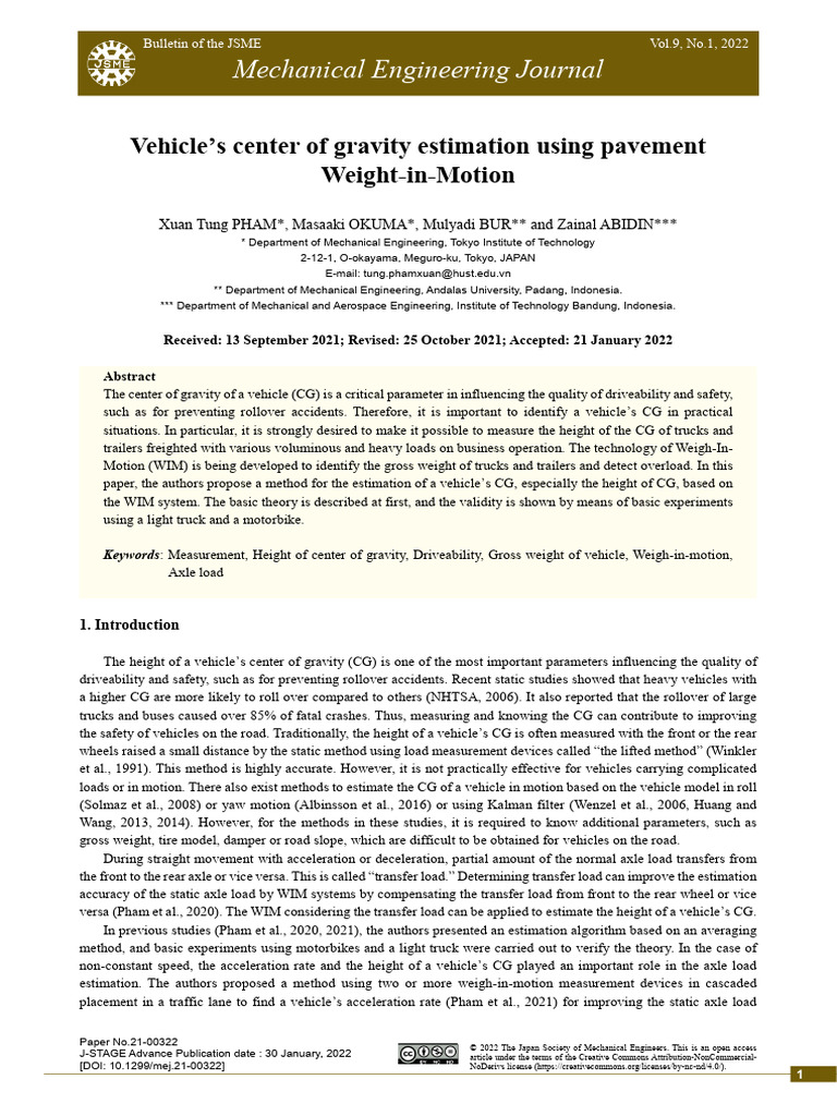 Vehicles Center of Gravity Estimation Using Pavem | PDF | Acceleration | Truck