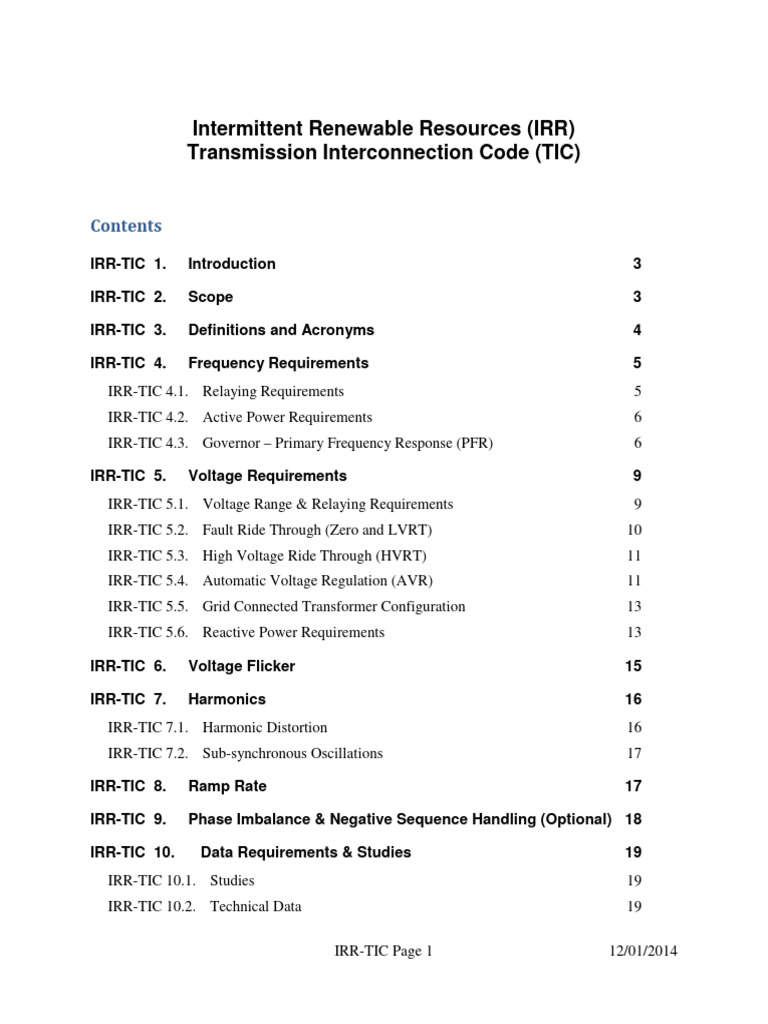 Intermittent Renewable Resources (IRR) Transmission Interconnection Code (TIC) | PDF | Ac Power ...
