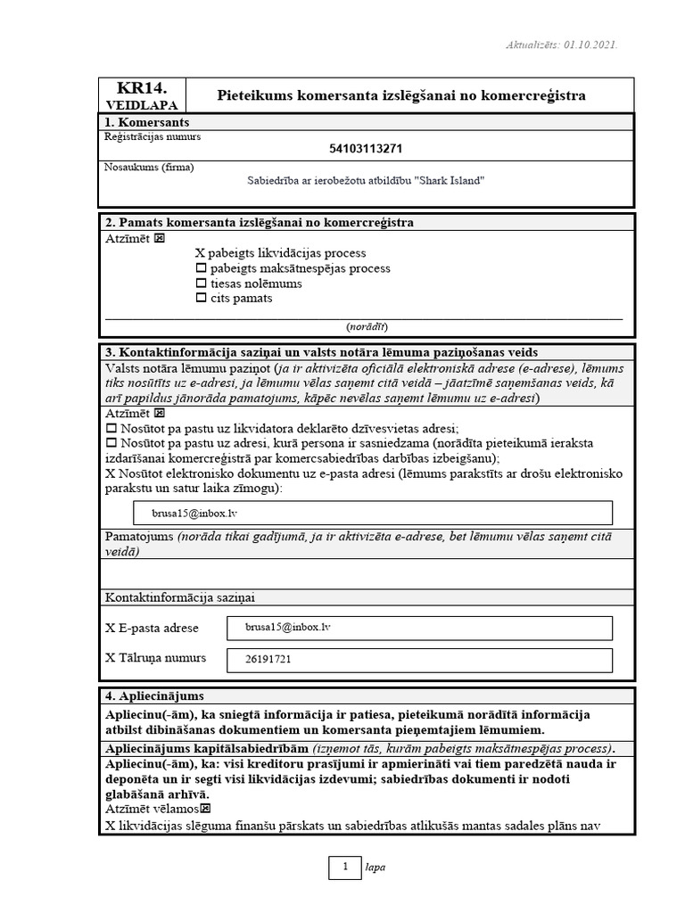 Kr14 - Veidlapa - 2.posms Likvidacija | PDF