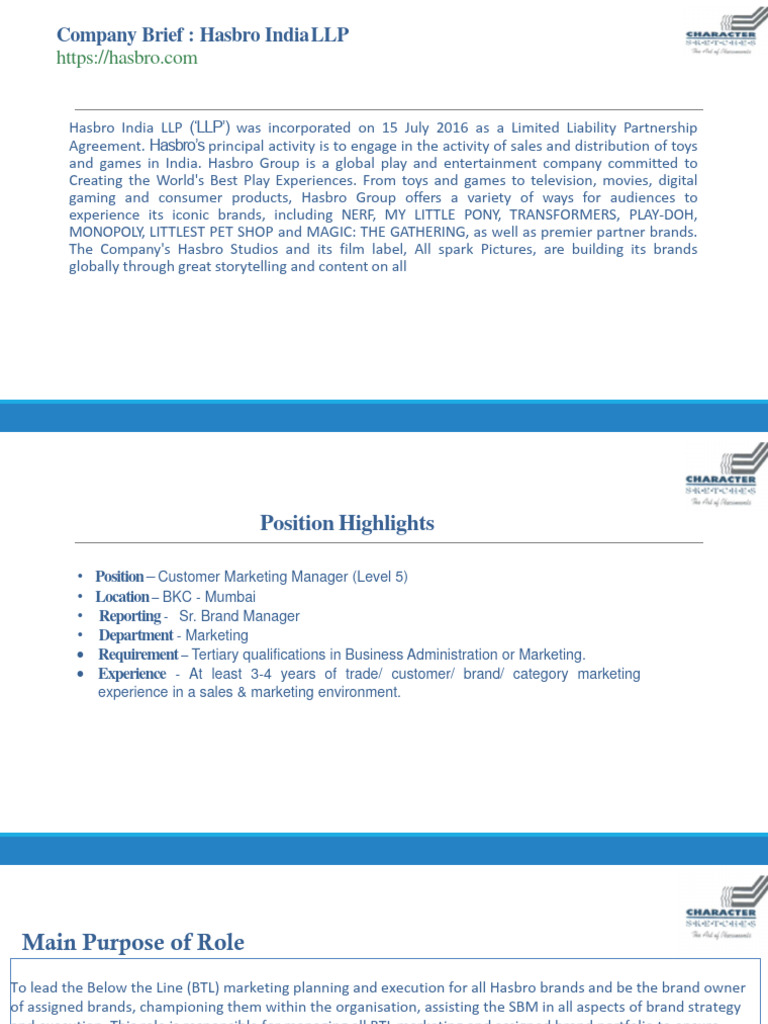 Hasbro India Customer Marketing Manager | PDF