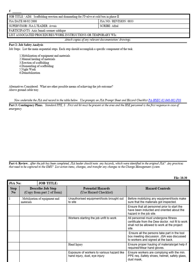 JSA For Scaffolding Erection and Dismentling Najeb SB | PDF