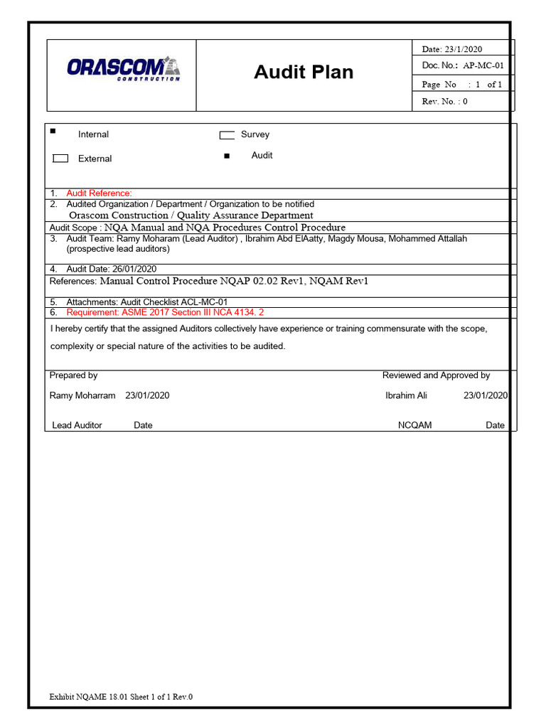 MC-01 Audit Plan | PDF