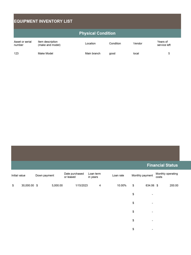 Equipment Inventory Tool Register | PDF | Depreciation | Financial Services