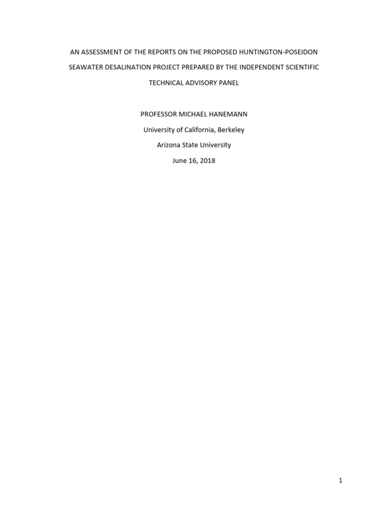 Hanemann Assessment of ISTAP Expert Reports | PDF | Water | Desalination