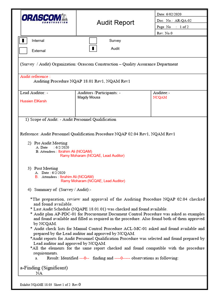 QA-02 Audit Report | PDF | Technology & Engineering