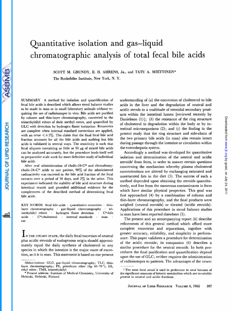 Quantit Isol GLC Anal Fecal Bile Acids1965 | PDF | Thin Layer ...