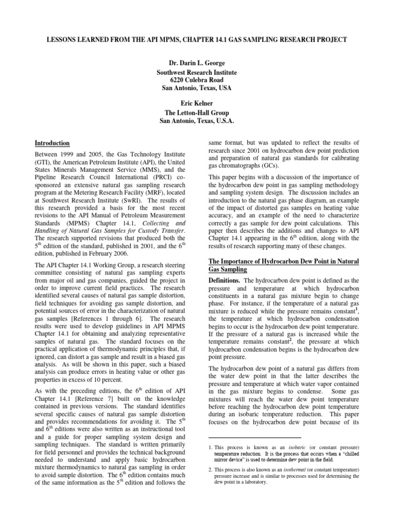 Handling of Natural Gas Samples For Custody Transfer | PDF | Gases ...