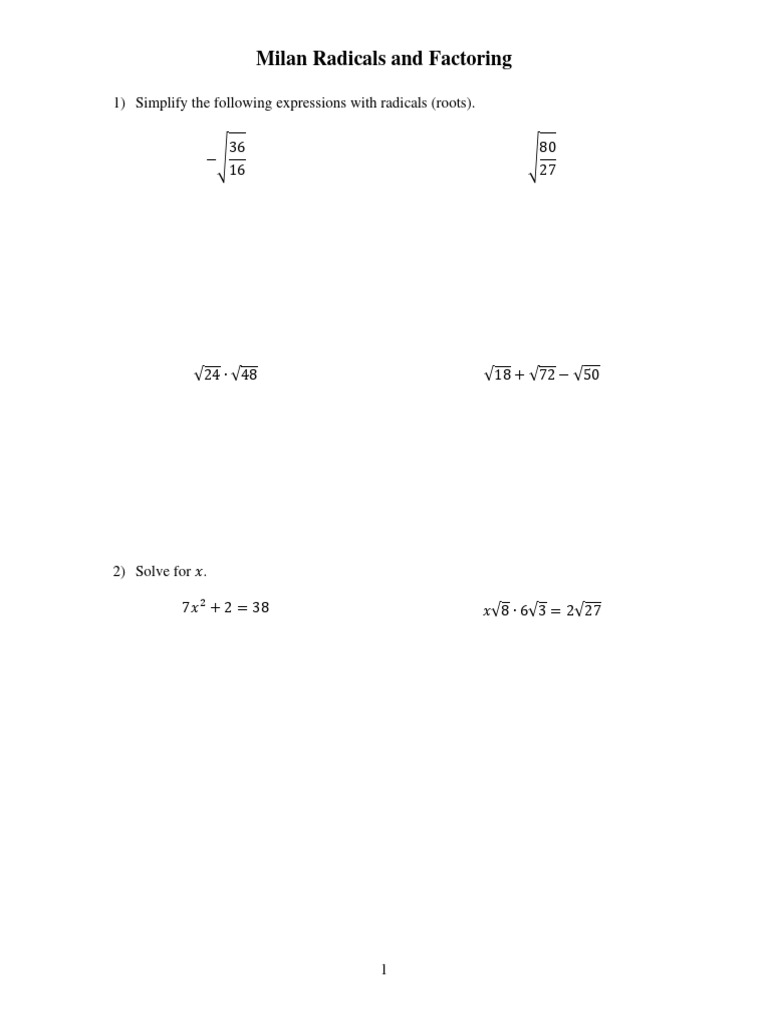 Radicals And Factoring 6 28 21 Pdf Equations Mathematical Objects