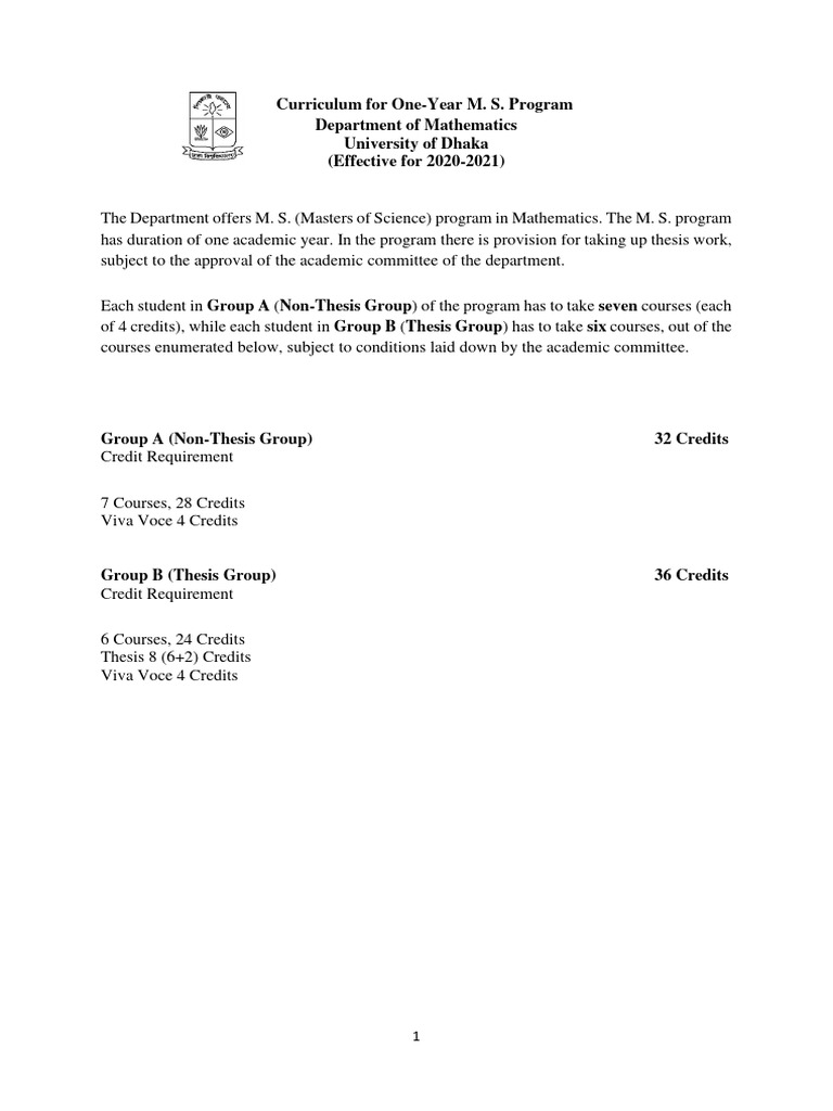 MSC in Mathematics Syllabus Curriculum For 2020-2021 | PDF