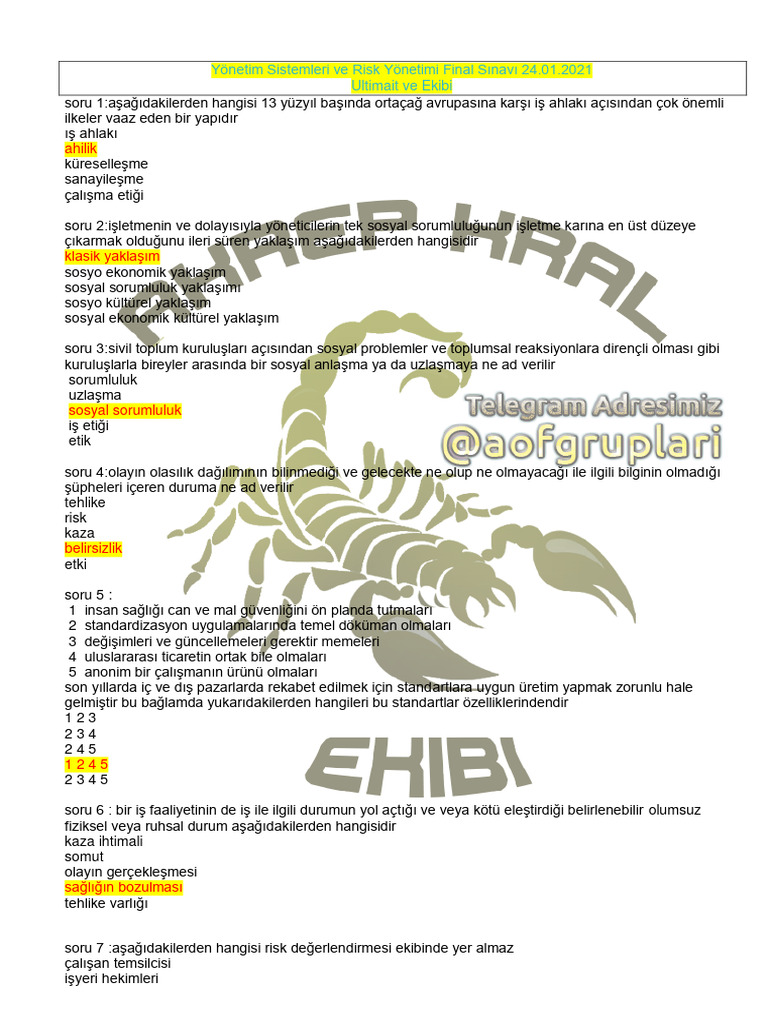 Yönetim Sistemleri Ve Risk Yönetimi | PDF