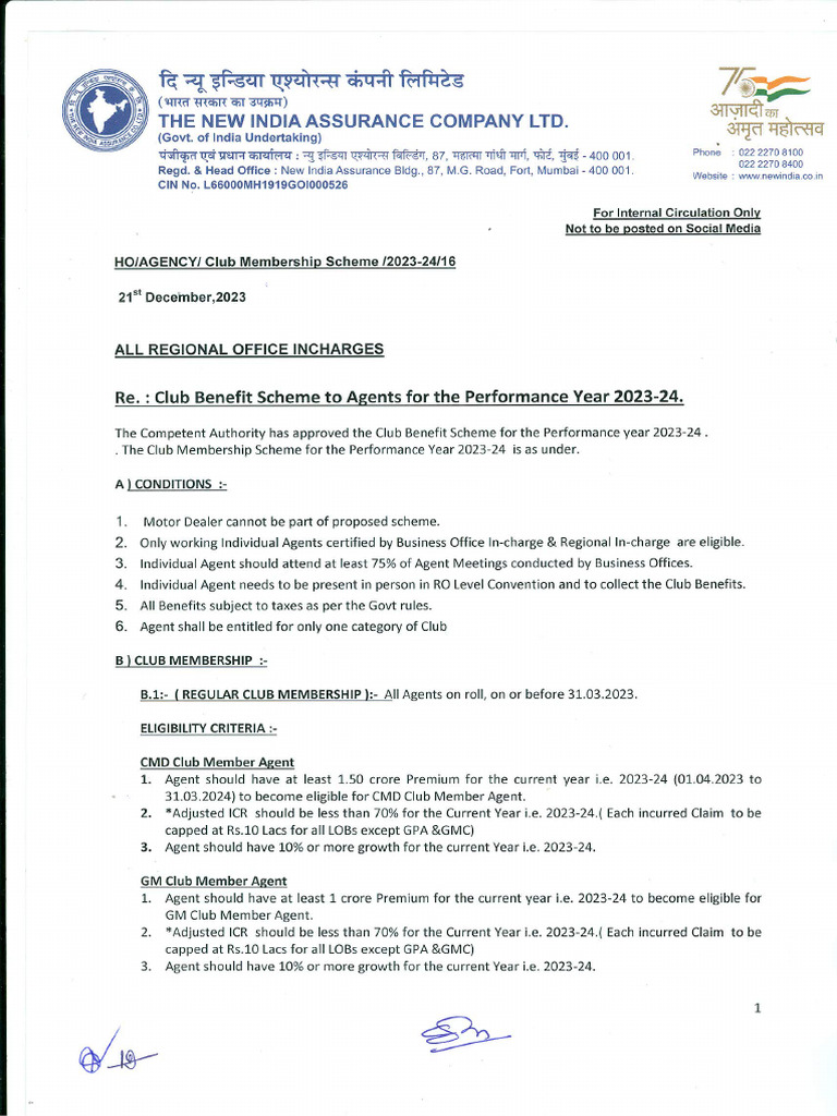 Club Benefit Scheme To Agents For PY 2023 24 | PDF Club Benefit Scheme To Agents For PY 2023 24 | PDF