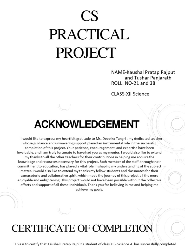 CS Practical Project: NAME-Kaushal Pratap Rajput and Tushar Panjarath ...