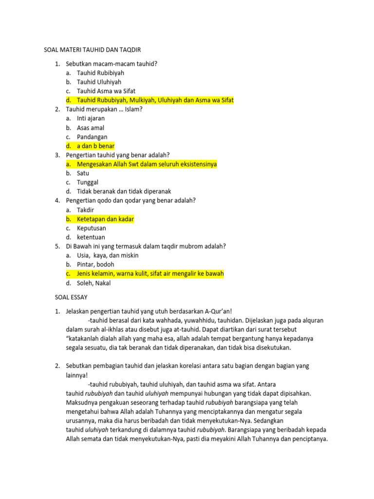Soal Materi Tauhid Dan Taqdir | PDF