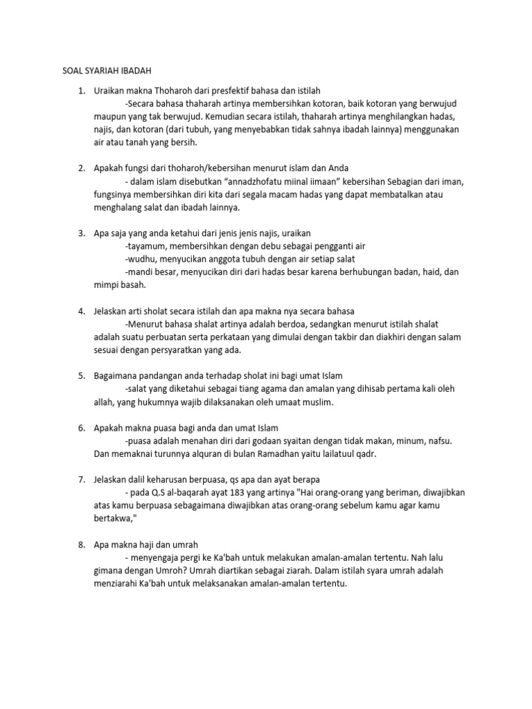 Soal Syariah Ibadah | PDF | Agama & Spiritualitas
