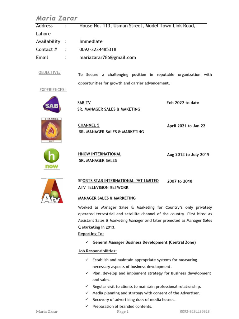 Maria Resume | PDF | Sales | Marketing