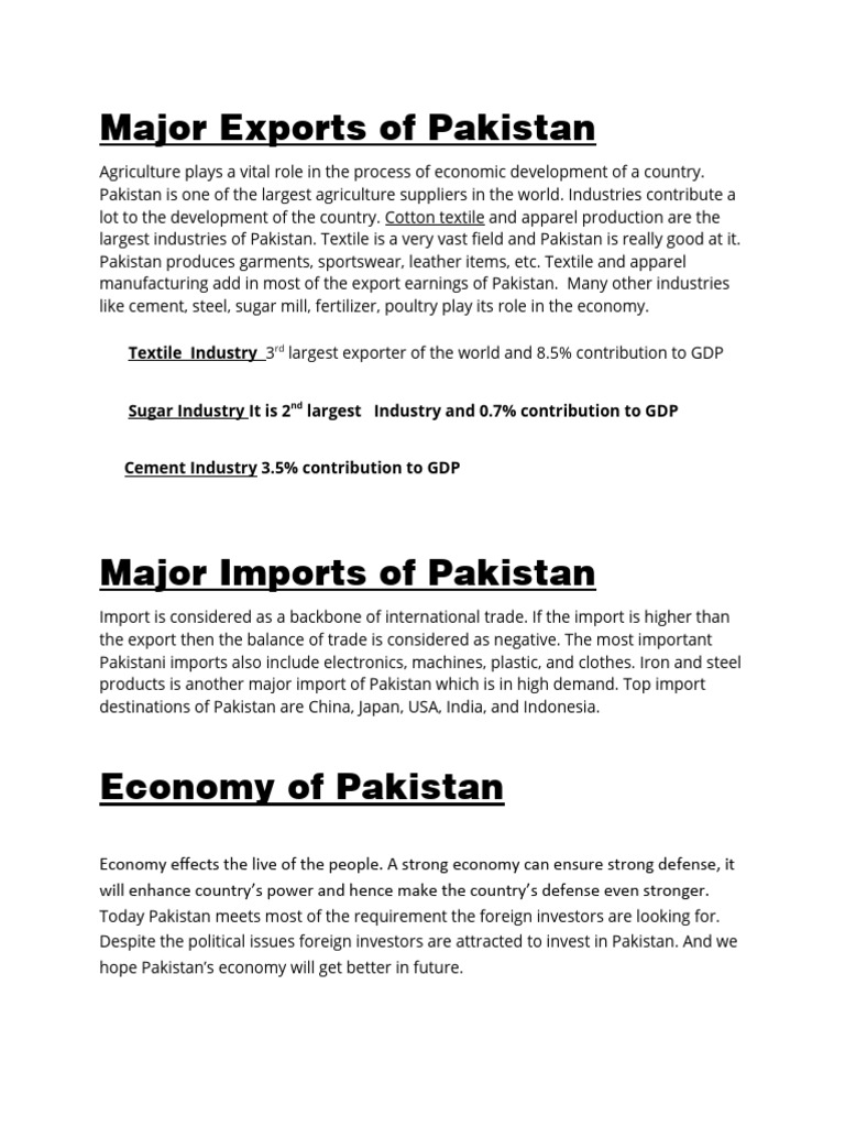 Major Exports of Pakistan | PDF | Politics | Social Science
