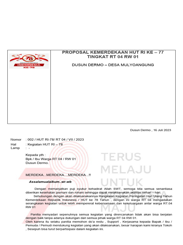Proposal Hut Ri Ke 78 Th. (Mas Doni) | PDF
