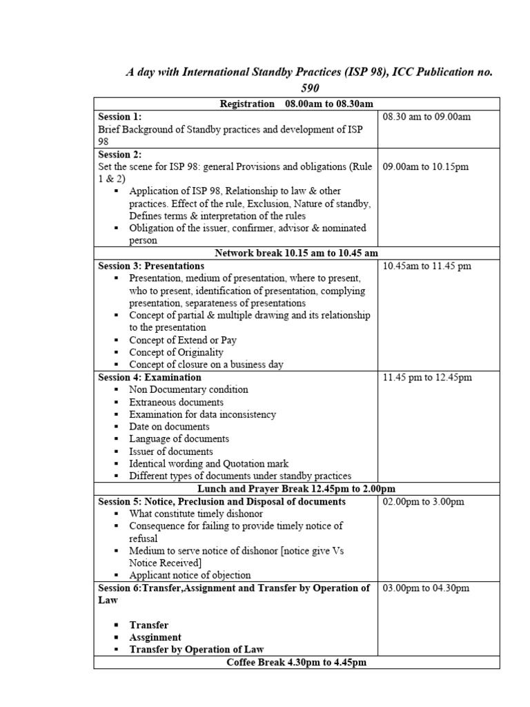 ISP 98 Schedule | PDF | Banks | Economies