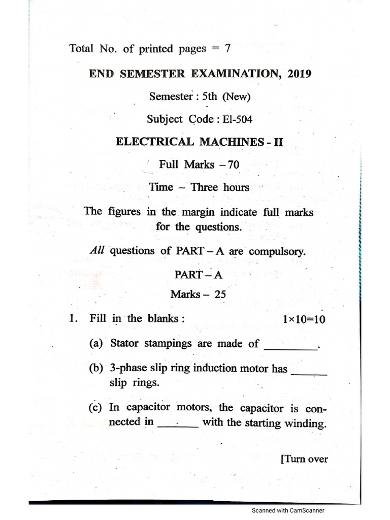 Electrical Machine - II (2019) | PDF