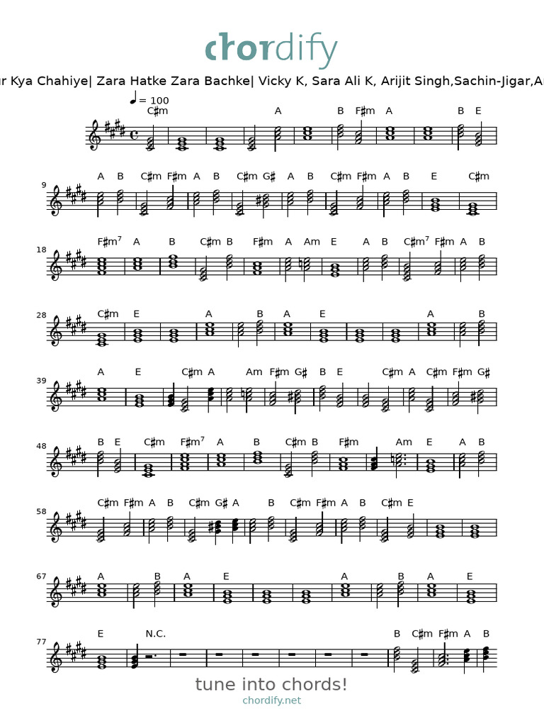 Chordify - Phir Aur Kya Chahiye Zara Hatke Zara Bachke Vicky K Sara Ali K Arijit Singh Sachin ...