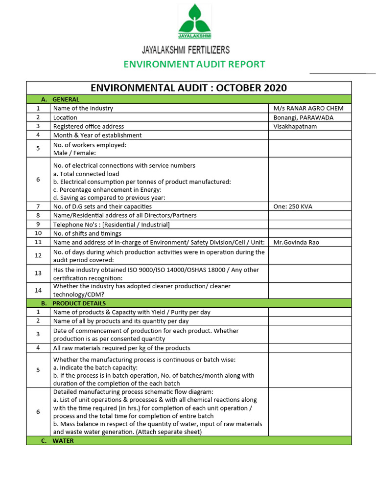 JLF Env Audit Proforma | Download Free PDF | Waste | Municipal Solid Waste