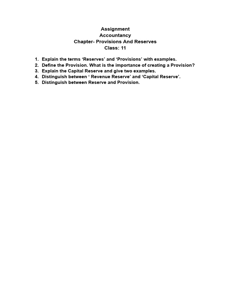 Assignment - Provisions and Reserves | PDF