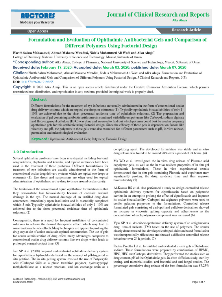 16363797731583832601formulation and Evaluation of Ophthalmic Antibacterial Gels and Comparison ...