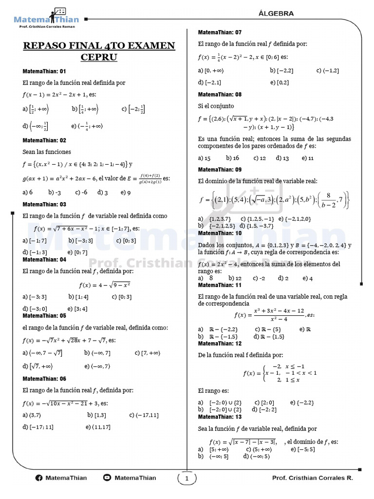 Repaso Final 4to Exa. Cepru | PDF | Función (Matemáticas) | Logaritmo