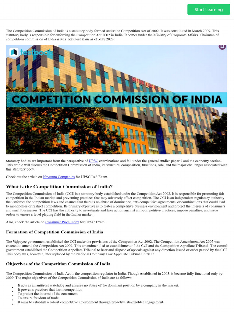 Competition Commission of India - Objectives, Functions & More | PDF