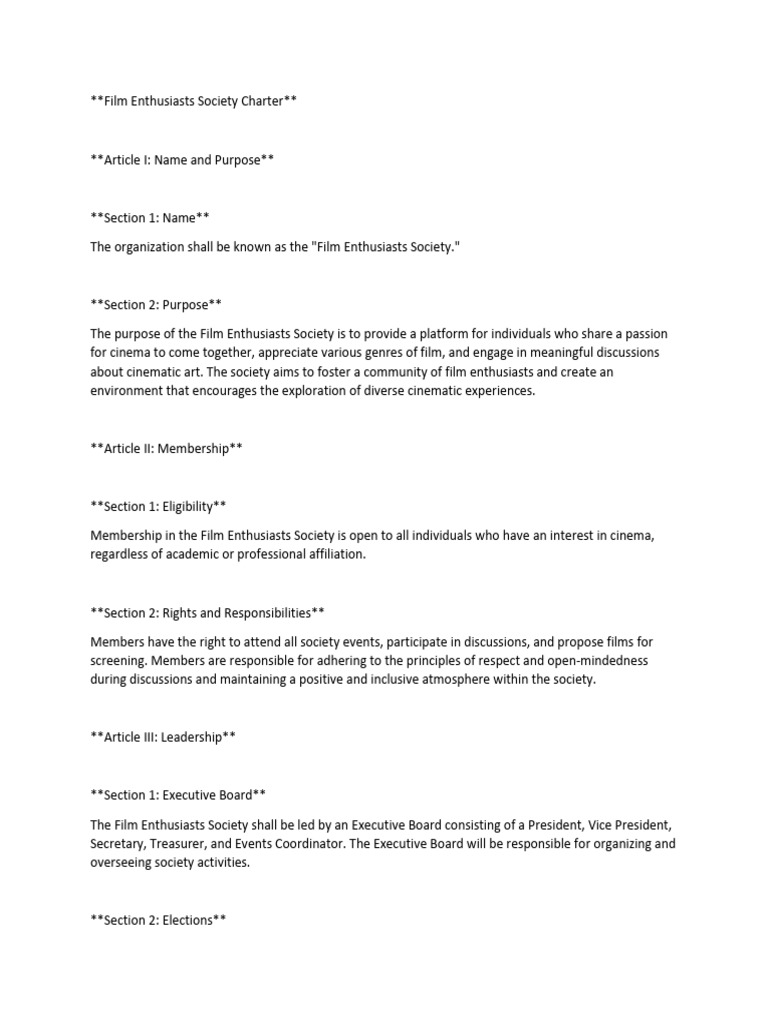 Film Enthusiasts Society Charter | Download Free PDF | Government ...