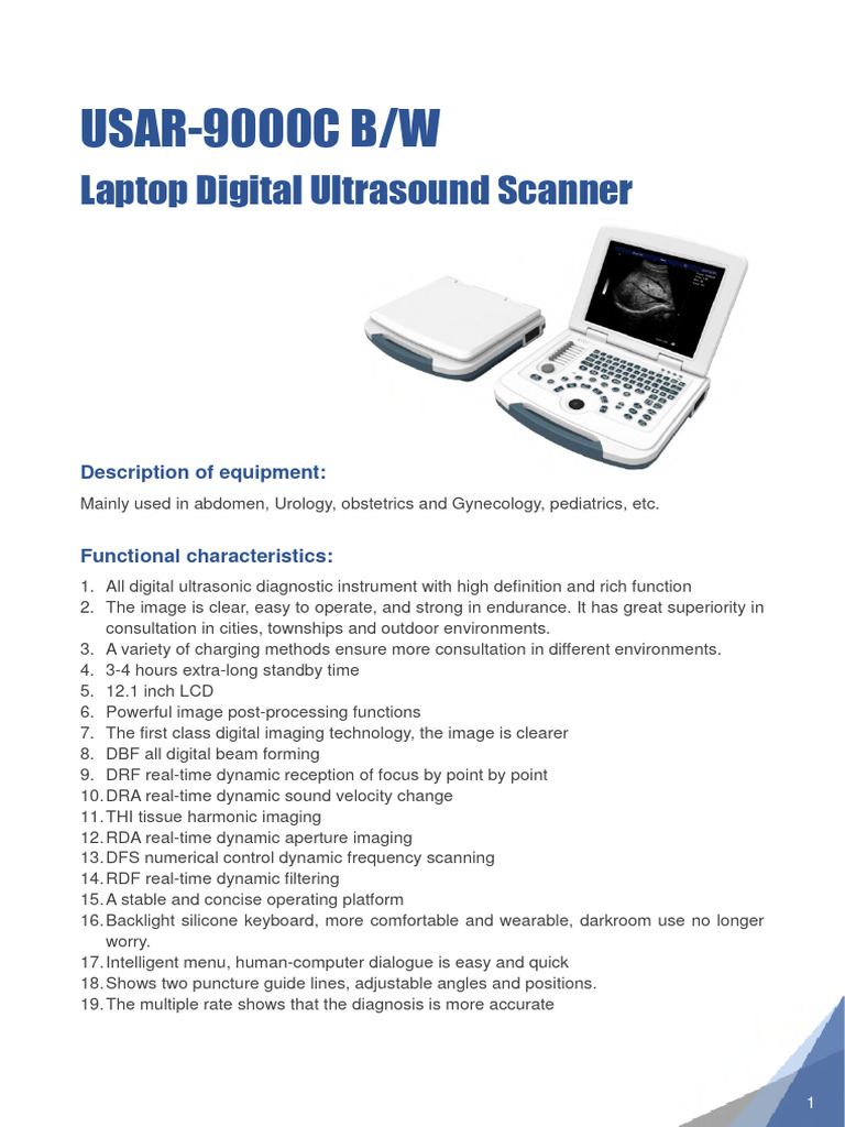 USAR-9000C B/W: Laptop Digital Ultrasound Scanner | PDF | Medical ...
