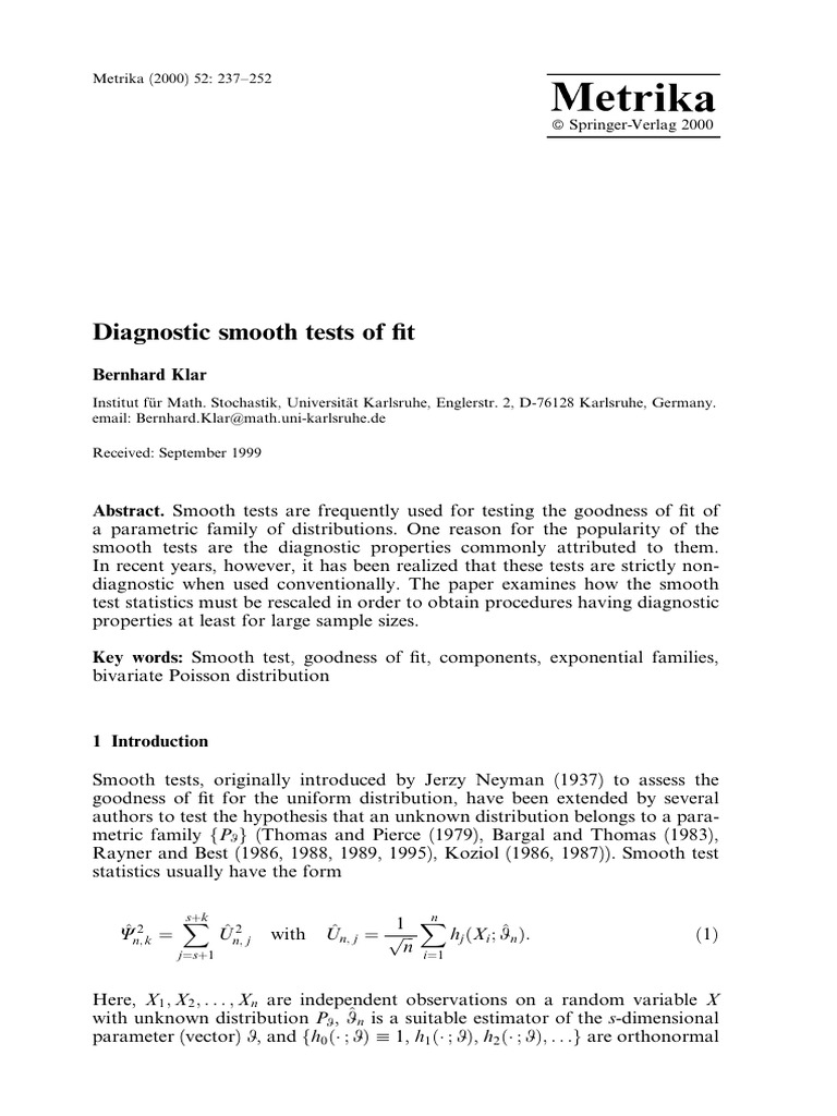 Diagnostic Smooth Tests of ®T: Metrika (2000) 52: 237 252 | PDF